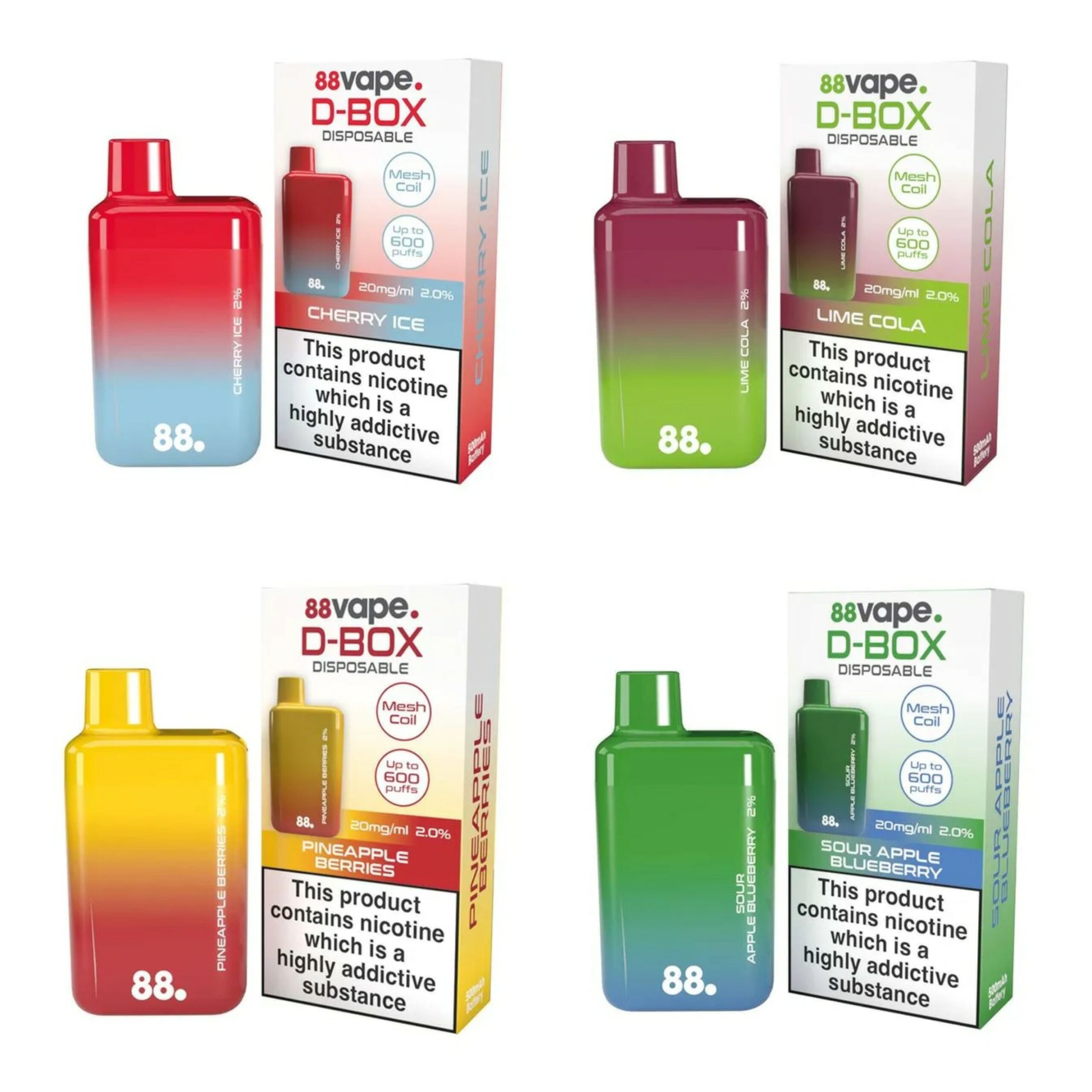 88VAPE D BOX 600 DISPOSABLE POD DEVICE 20MG | UK Vape Store | E-Cig Clouds