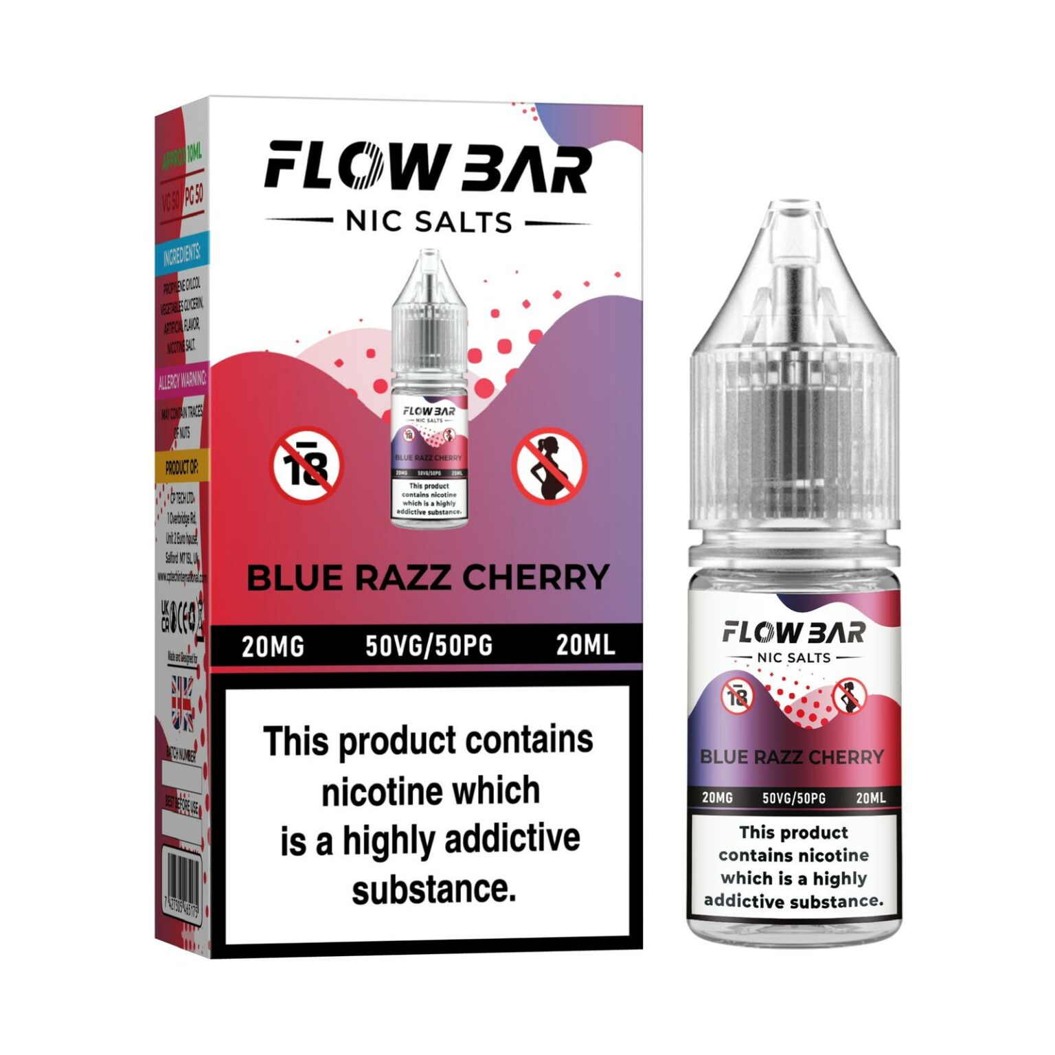 BLUE RAZZ CHERRY 10ML NIC SALT FLOW BAR | UK Vape Store | E-Cig Clouds