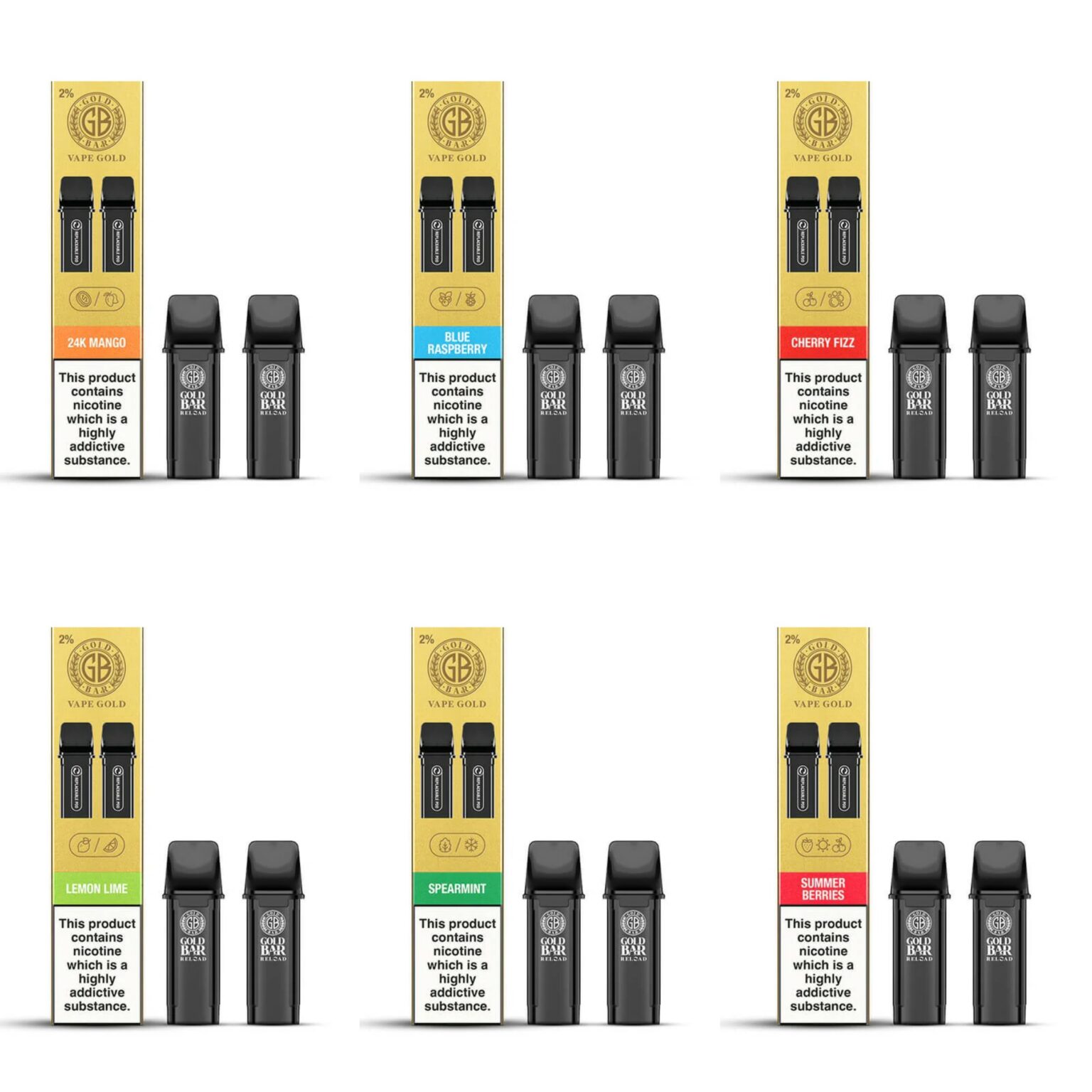 GOLD BAR RELOAD 600 PREFILLED PODS 20MG (2 PACK) | UK Vape Store | E ...