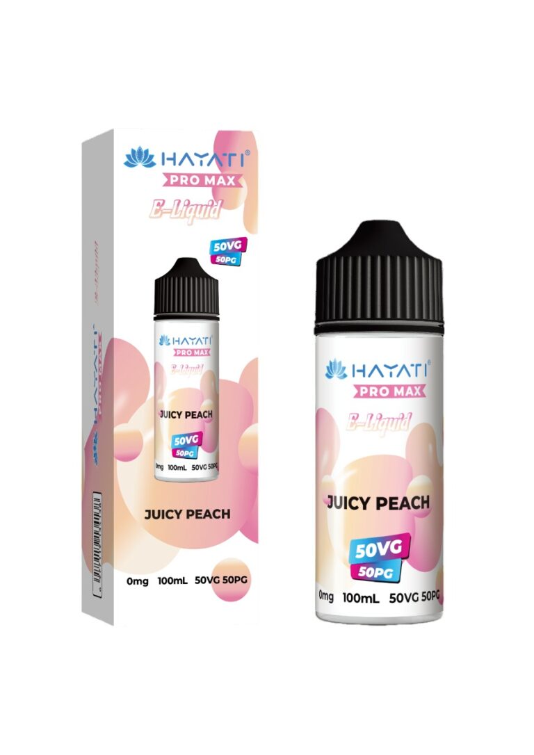JUICY PEACH 50/50 100ML E LIQUID HAYATI PRO MAX | UK Vape Store | E-Cig ...