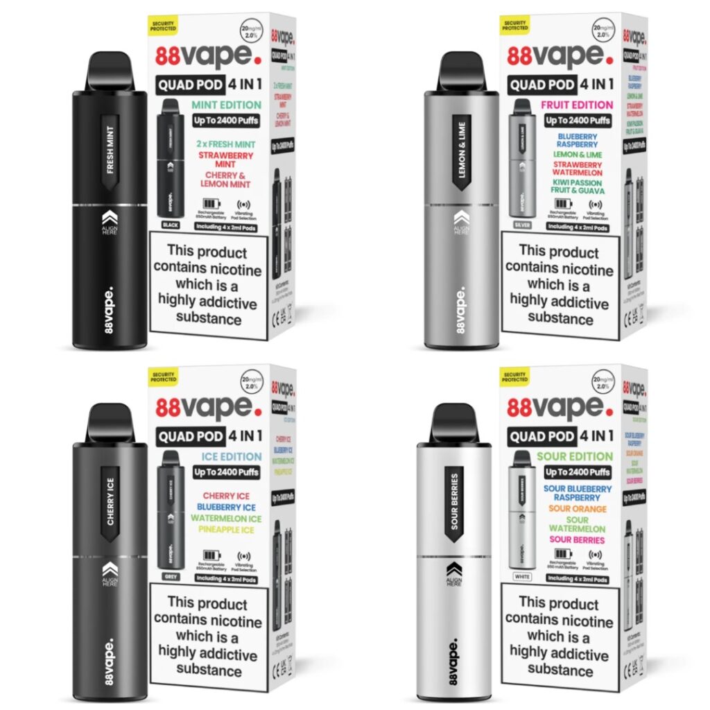 88VAPE QUAD 4 IN 1 PREFILLED POD VAPE KIT 20MG | UK Vape Store | E-Cig ...
