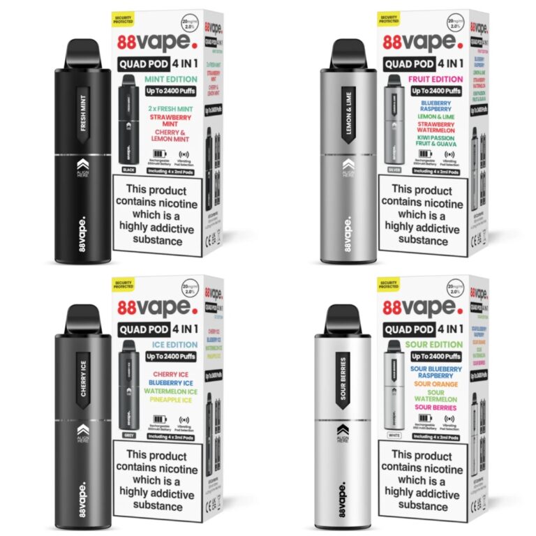 88VAPE QUAD 4 IN 1 PREFILLED POD VAPE KIT 20MG | UK Vape Store | E-Cig ...