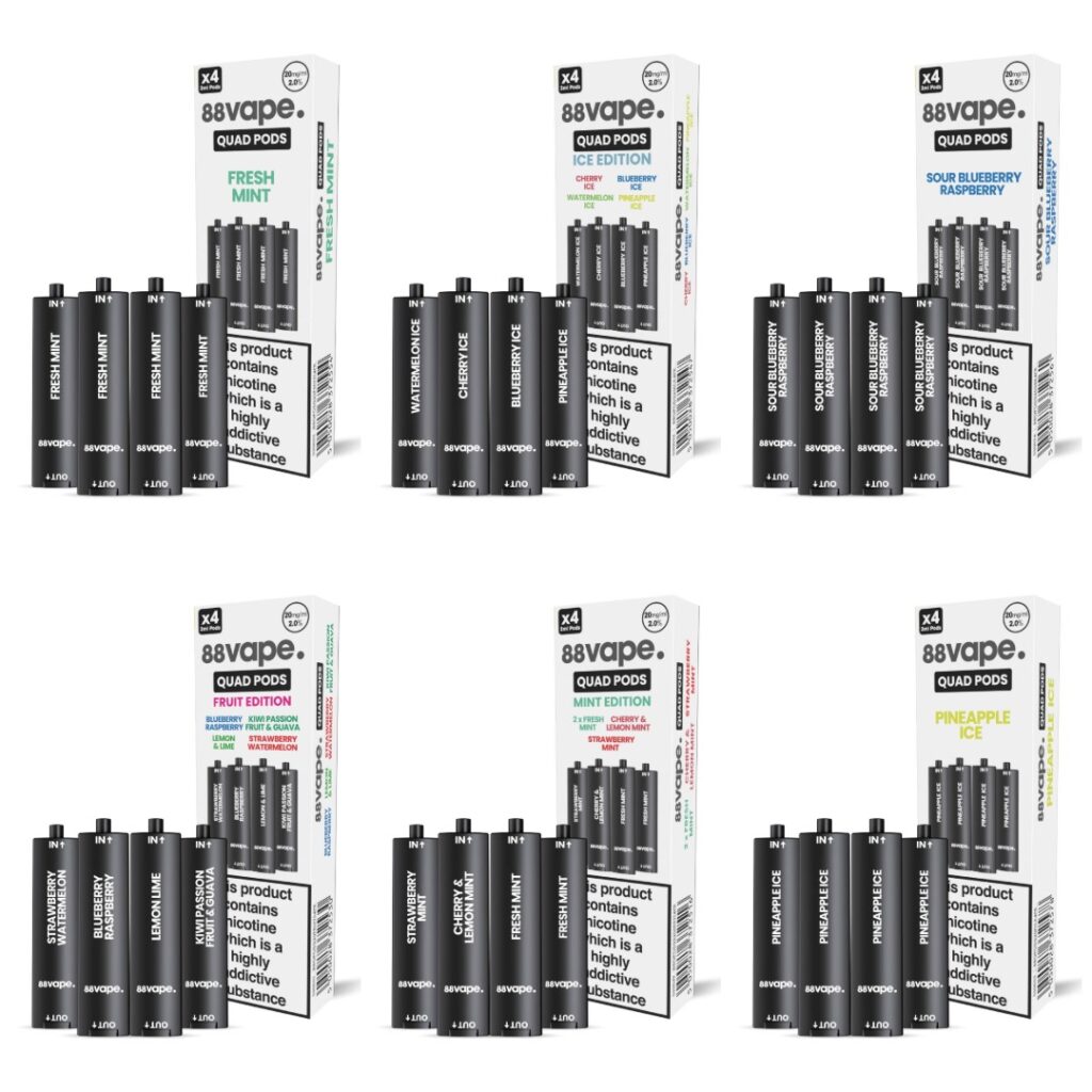 88VAPE QUAD 4 IN 1 PREFILLED POD VAPE KIT 20MG | UK Vape Store | E-Cig ...